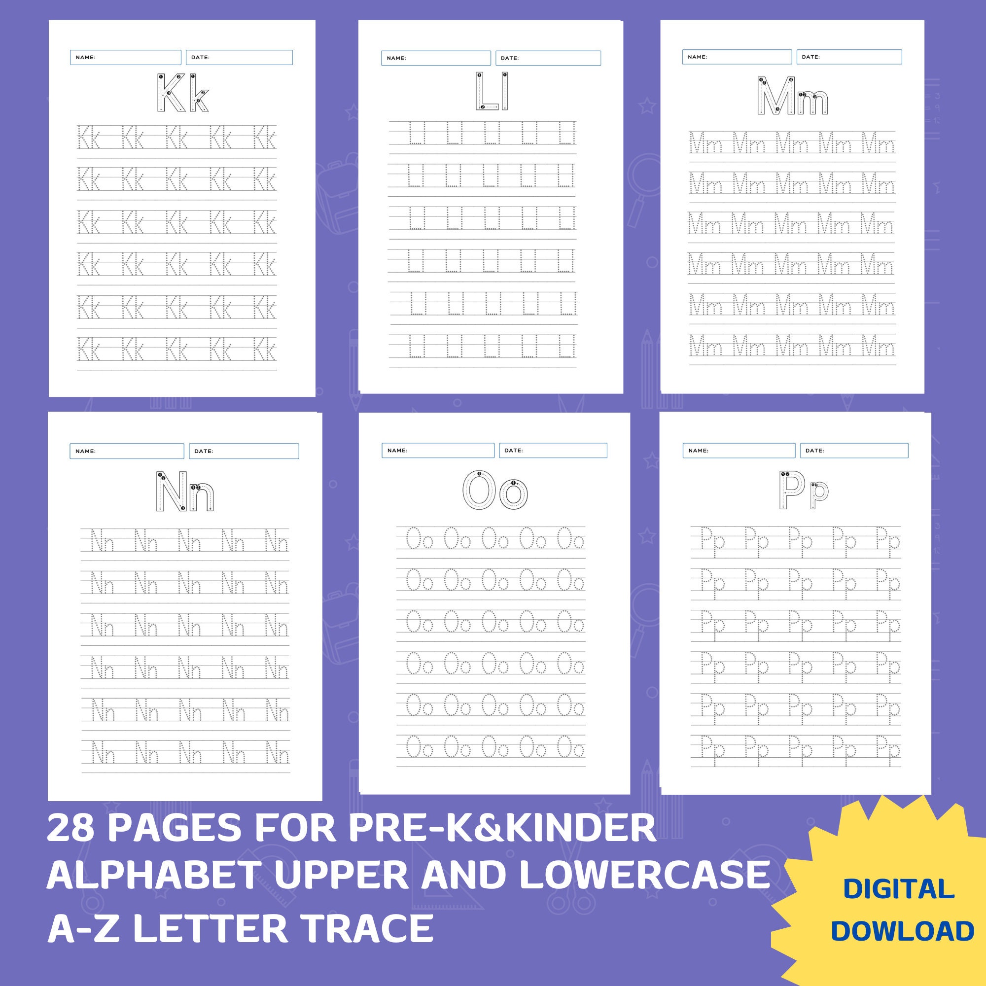Alphabet Handwriting Practice,28 Printable Trace the Alphabet,writing ...