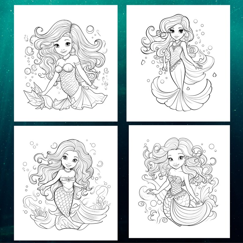 20 Printable Mermaid Coloring Pages- Kids Coloring Activities- Ocean ...