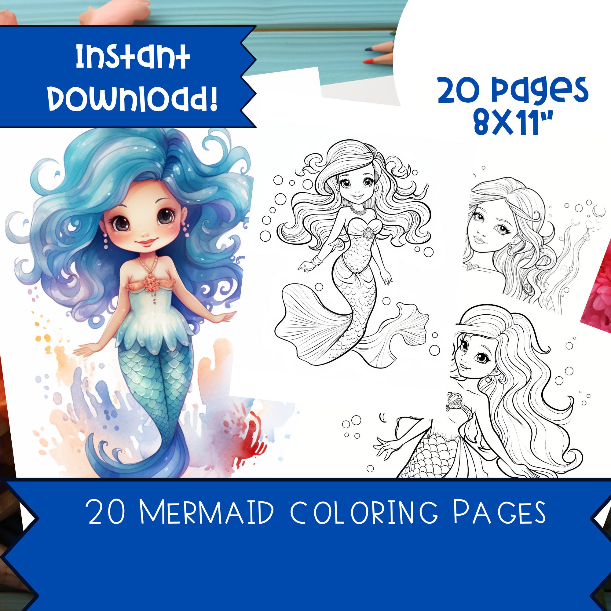 20 Printable Mermaid Coloring Pages- Kids Coloring Activities- Ocean ...