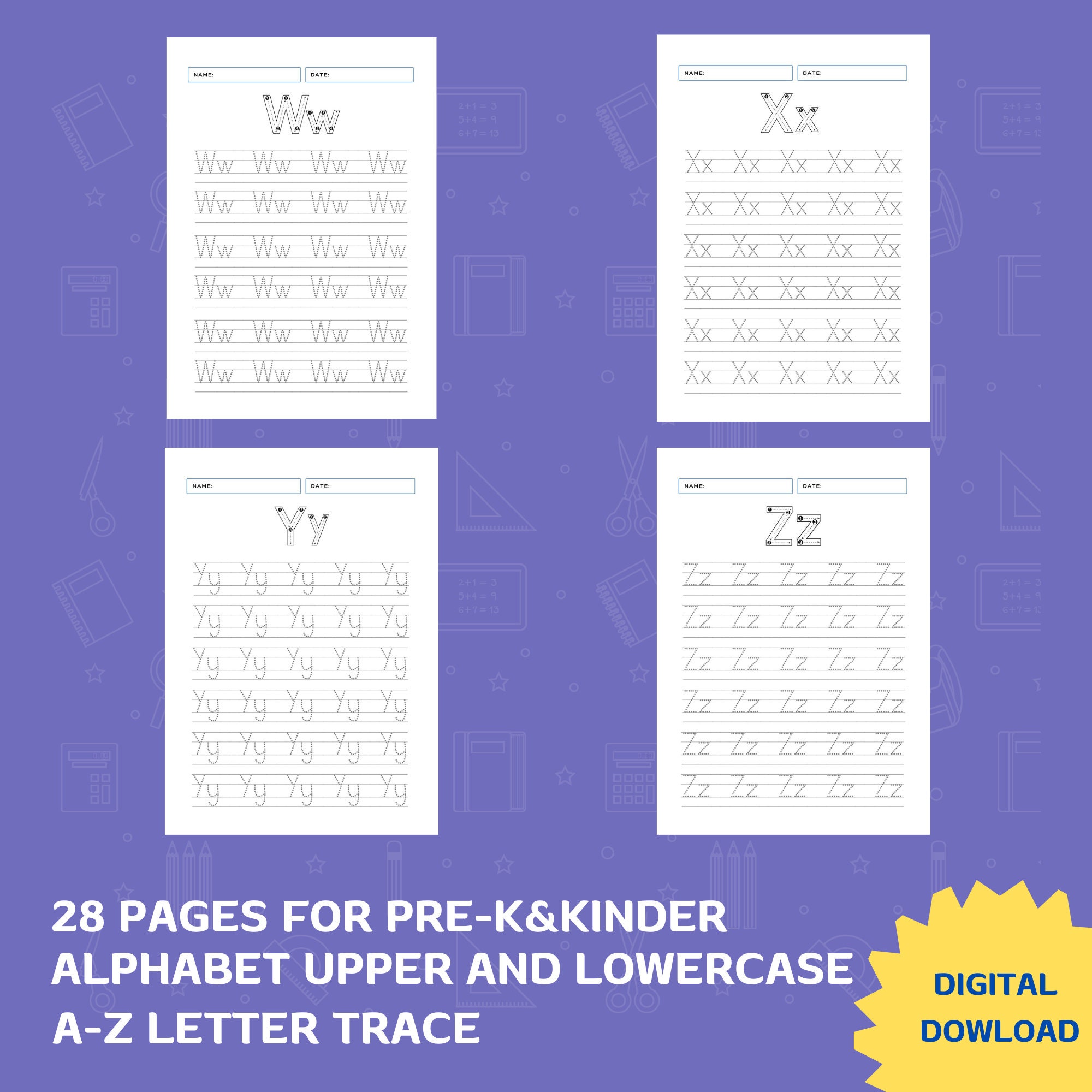 Alphabet Handwriting Practice,28 Printable Trace the Alphabet,writing ...