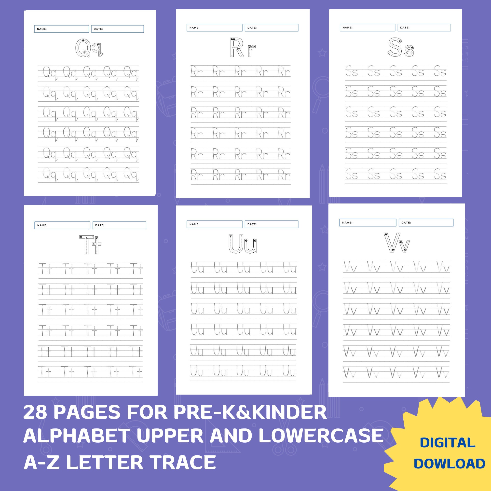Alphabet Handwriting Practice,28 Printable Trace the Alphabet,writing ...