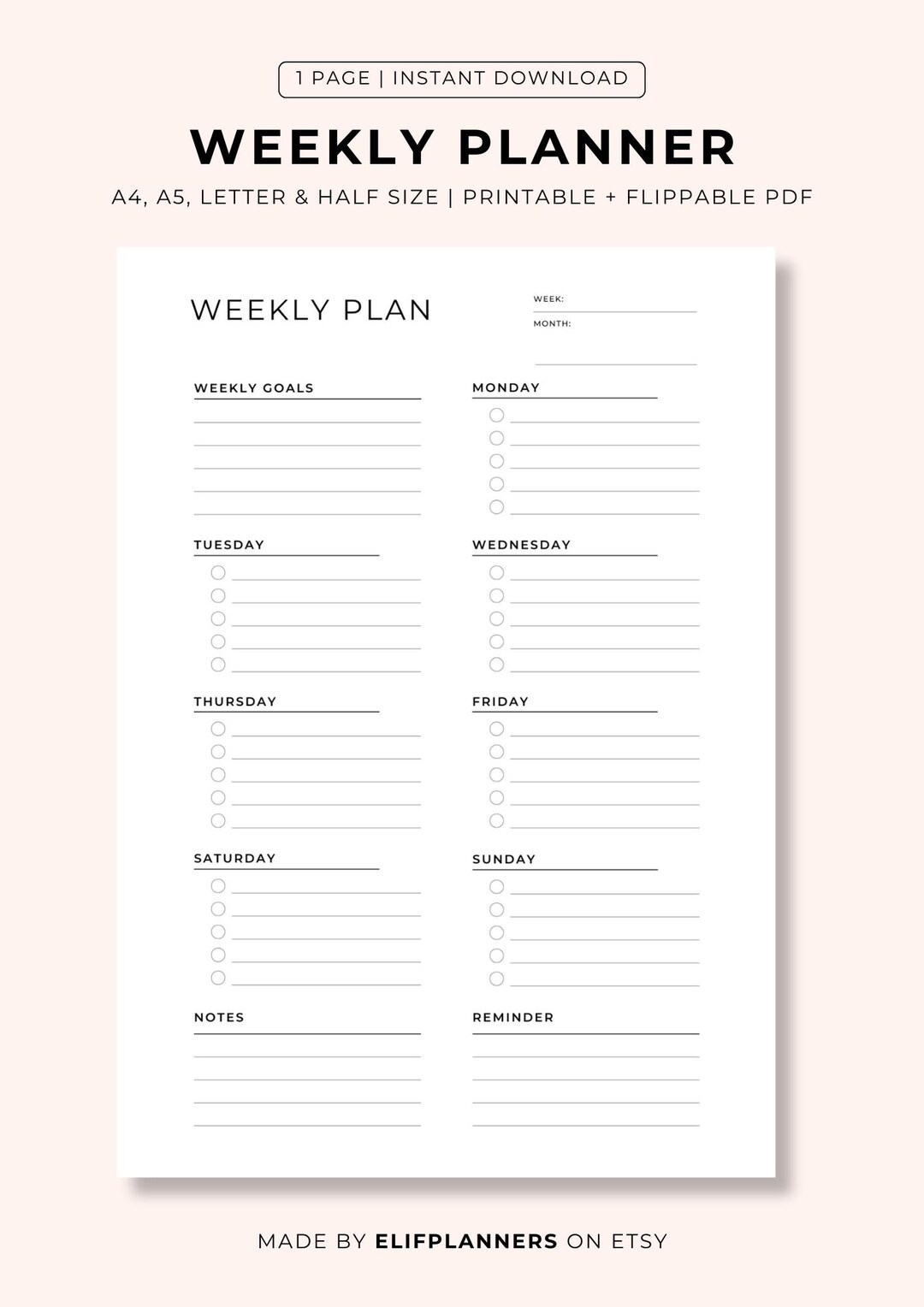 Weekly Mini Planner | Printable Weekly Planner Digital | Printable ...