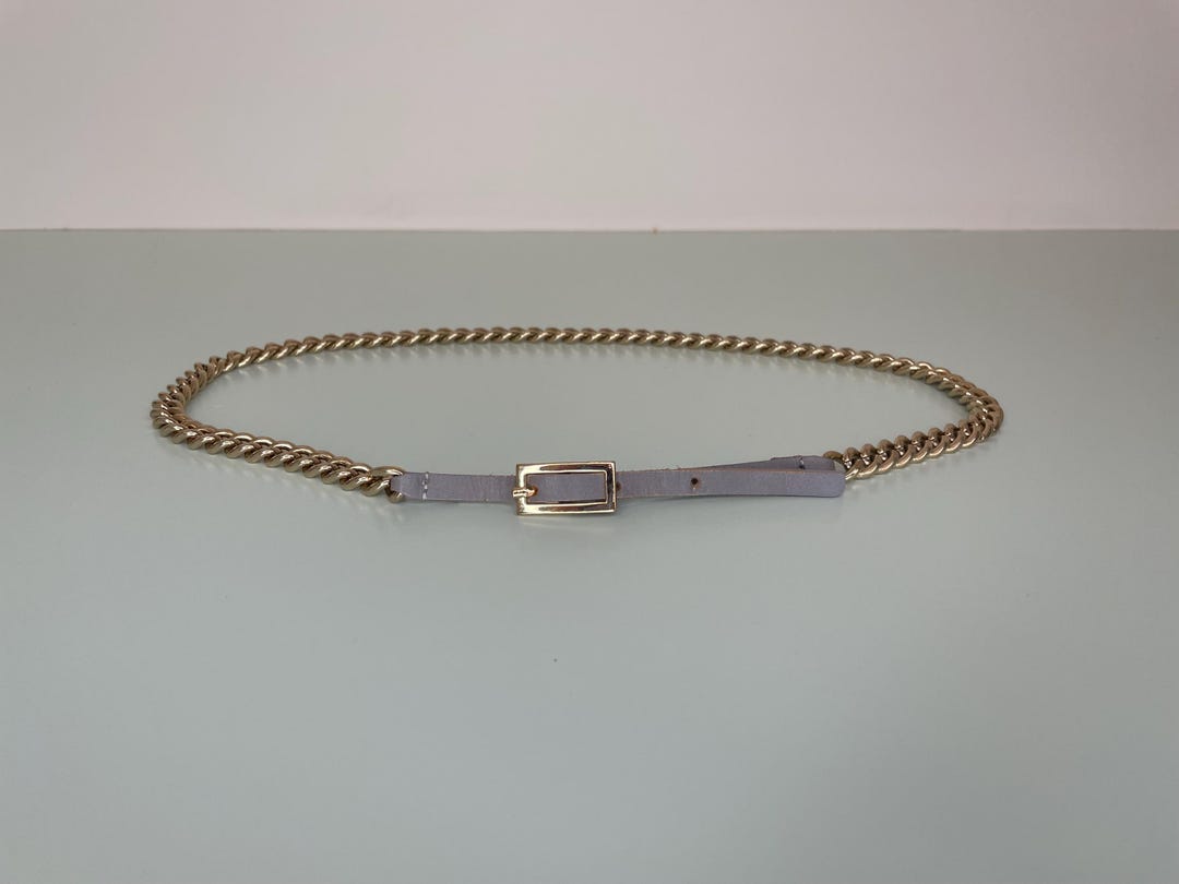 Safeena Vintage 70s 80s Grey Leather and Chain High Waisted Belt / 70s ...