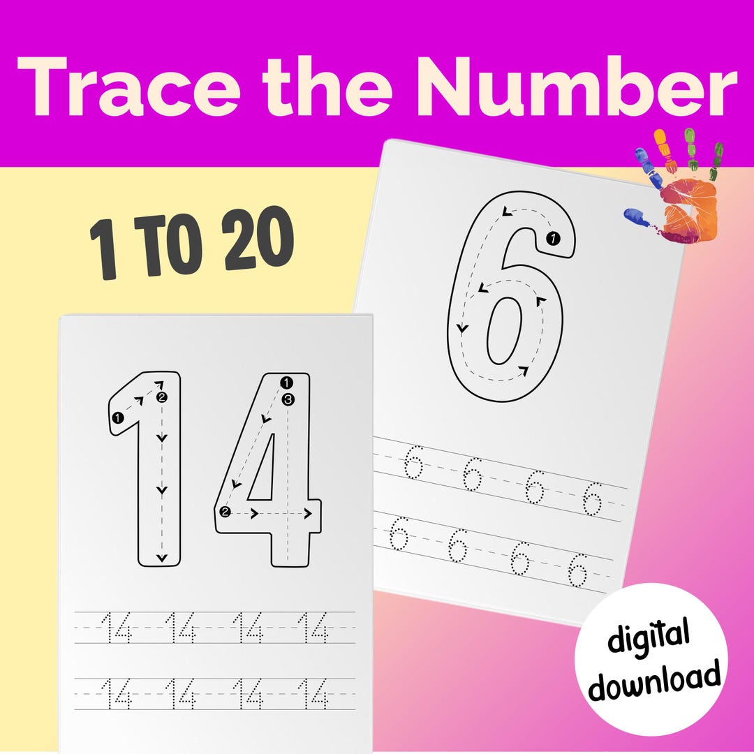 Number Tracing Worksheets 1-20: Preschool Handwriting Practice (PDF ...