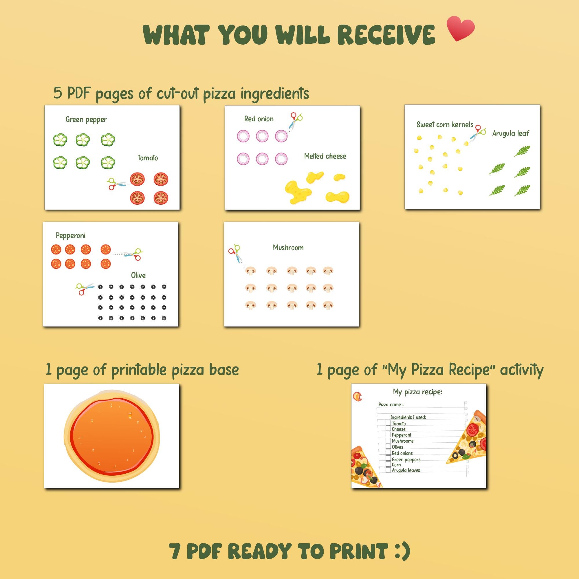 Build a Pizza Craft – Printable Paper Food Activity – Cut and Paste DIY ...