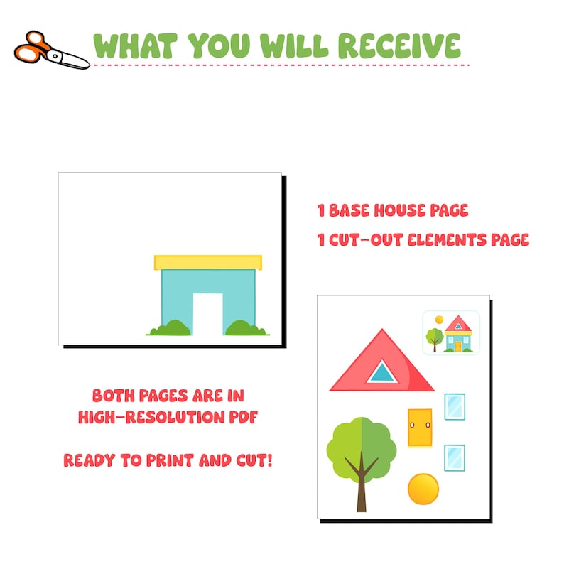 Kids Cartoon House Craft: Printable Cut & Paste Activity (PDF Download ...