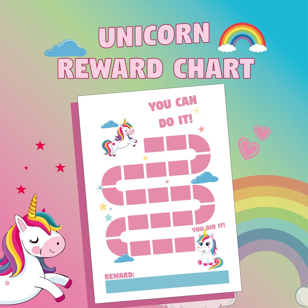 Printable Unicorn Reward Chart: Rainbow Chore Tracker for Kids (digital ...