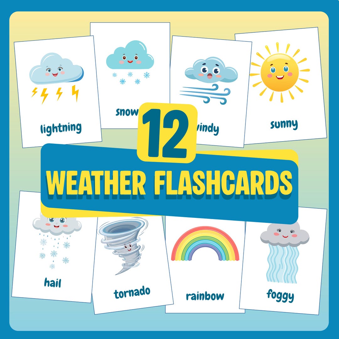 Weather Flashcards for Kids: Preschool Learning Activity (printable PDF ...