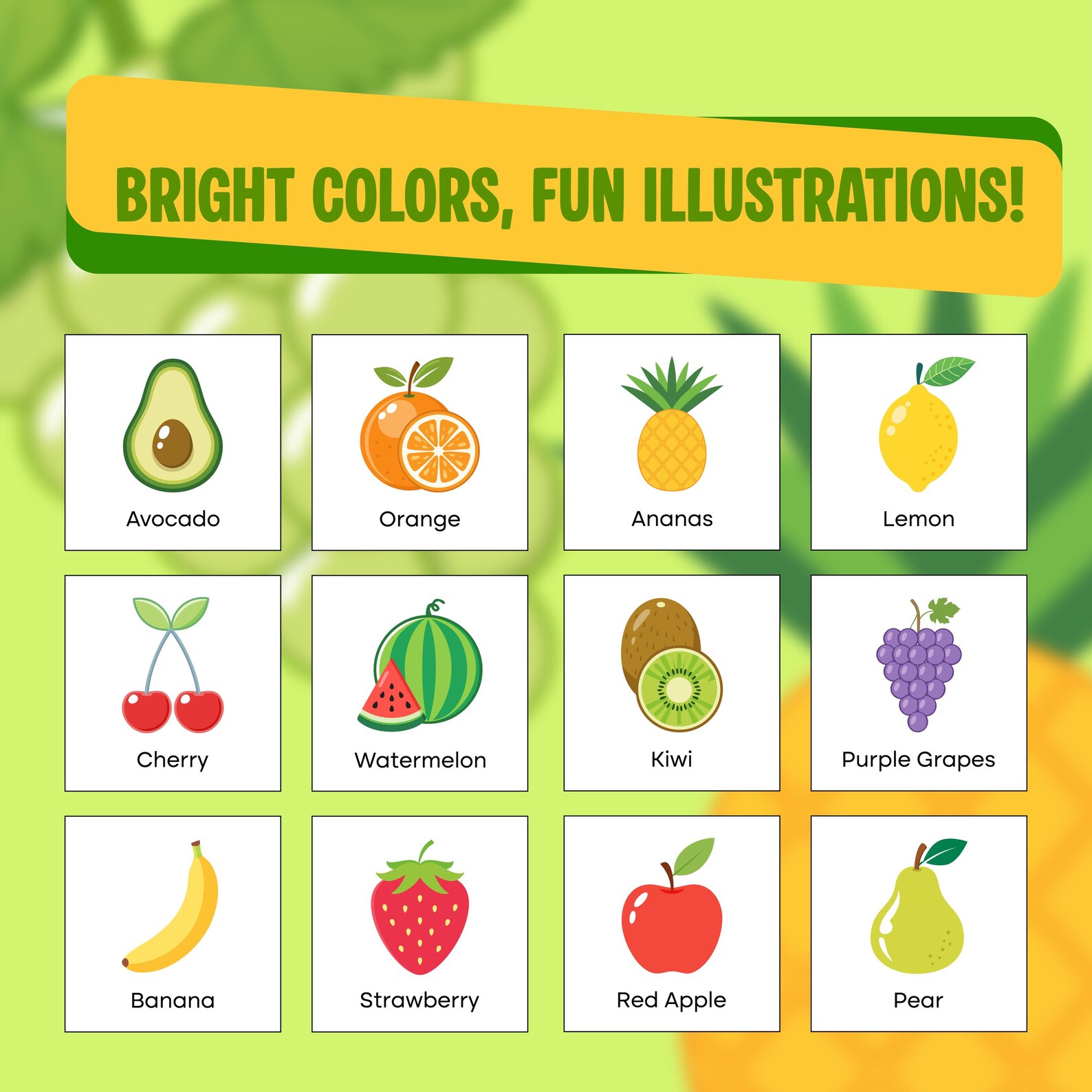 Printable Fruit Flashcards for Kids – 42 Fun Cards | Toddler ...
