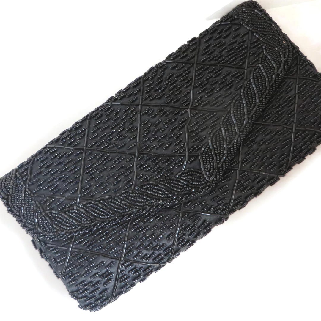 Vintage Walborg Clutch Purse Black Beaded Evening Bag Envelope Handbag ...