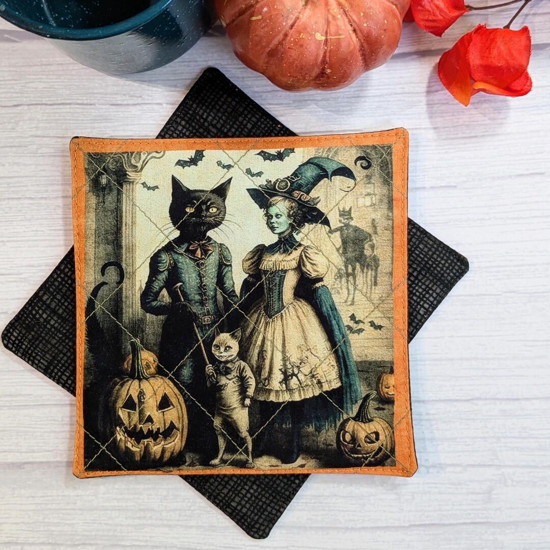 Creepy Halloween Coasters: Quilted Cotton Fabric With Horrid Family ...