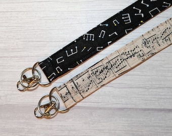 Music Lanyard, Musical Notes, Piano Teacher Lanyard, Metallic Gold Key ...