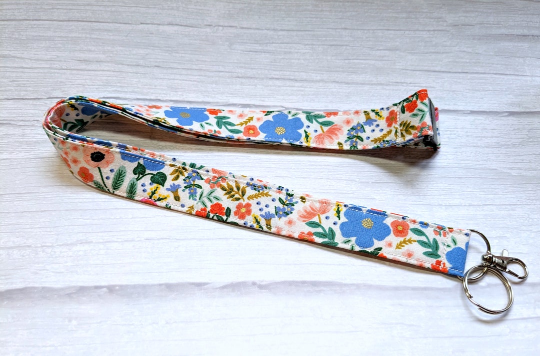 Fabric Lanyard ID Badge Holder - Pretty Blue and Pink Lanyard ...