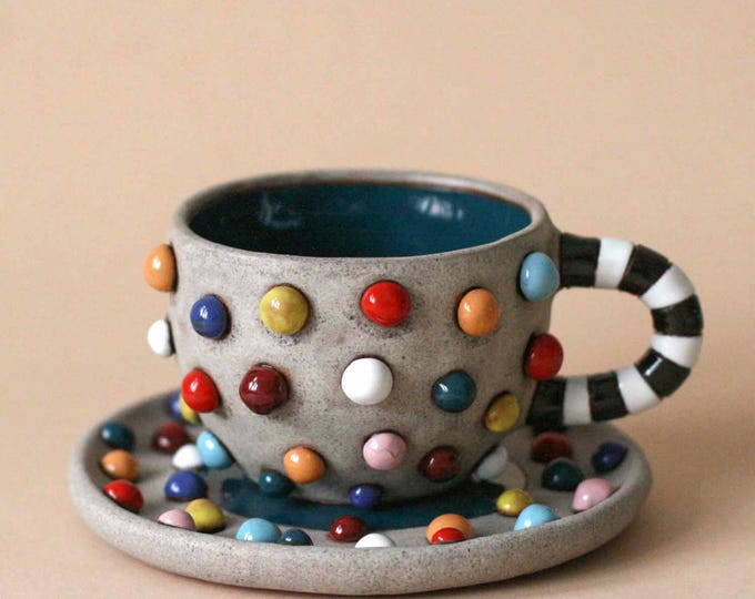 Polka Dot Bumpy Coffee Cup, Medium Capacity OOAK Handsculpted Bumps ...