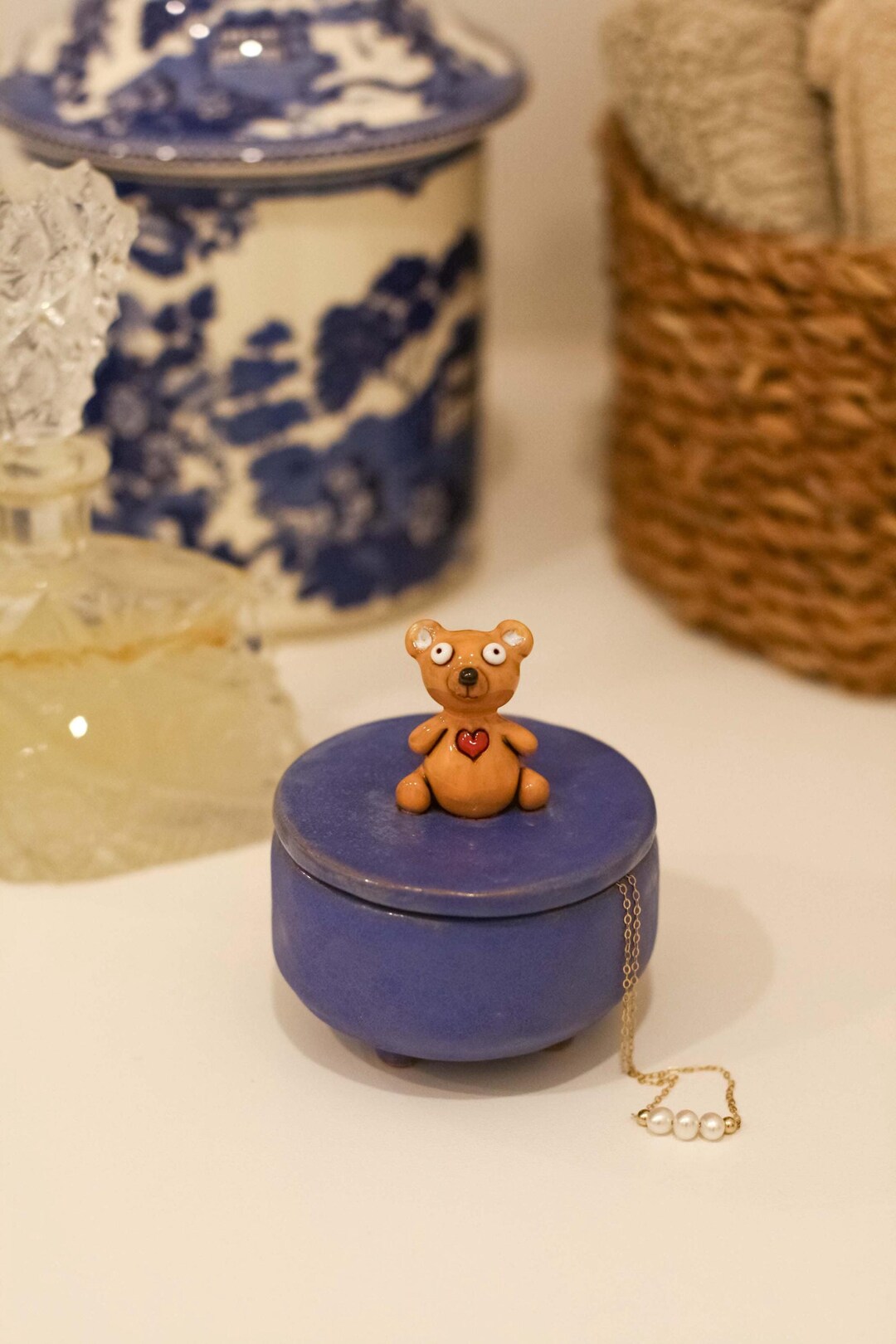 Mini Jewelry Box With Bear Miniature, Small Round Ceramic Jewelry Boxes ...