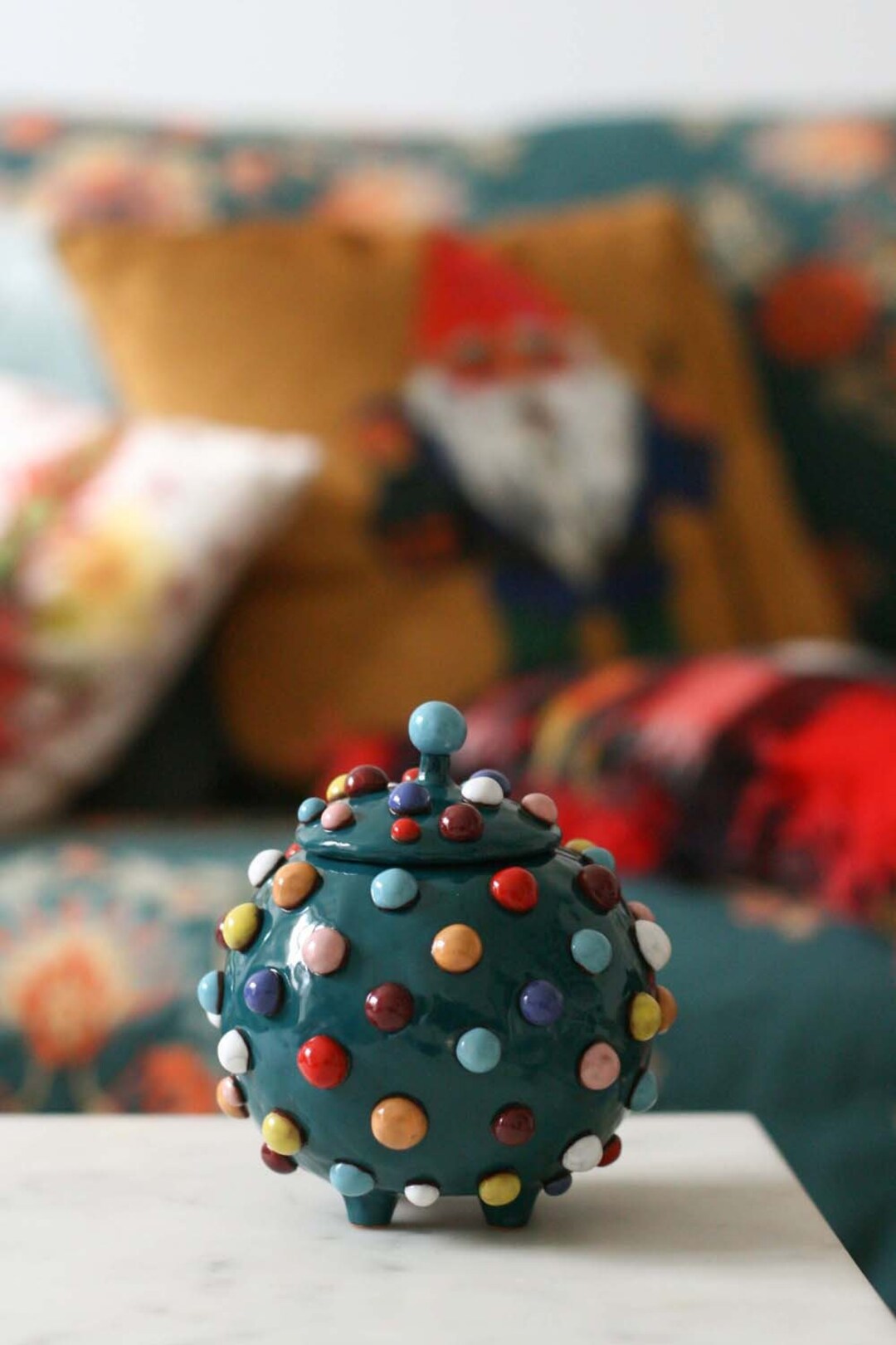 Bumpy Sugar Bowl, Handsculpted Ceramic Box With Lid, Polka Dot Sugar ...