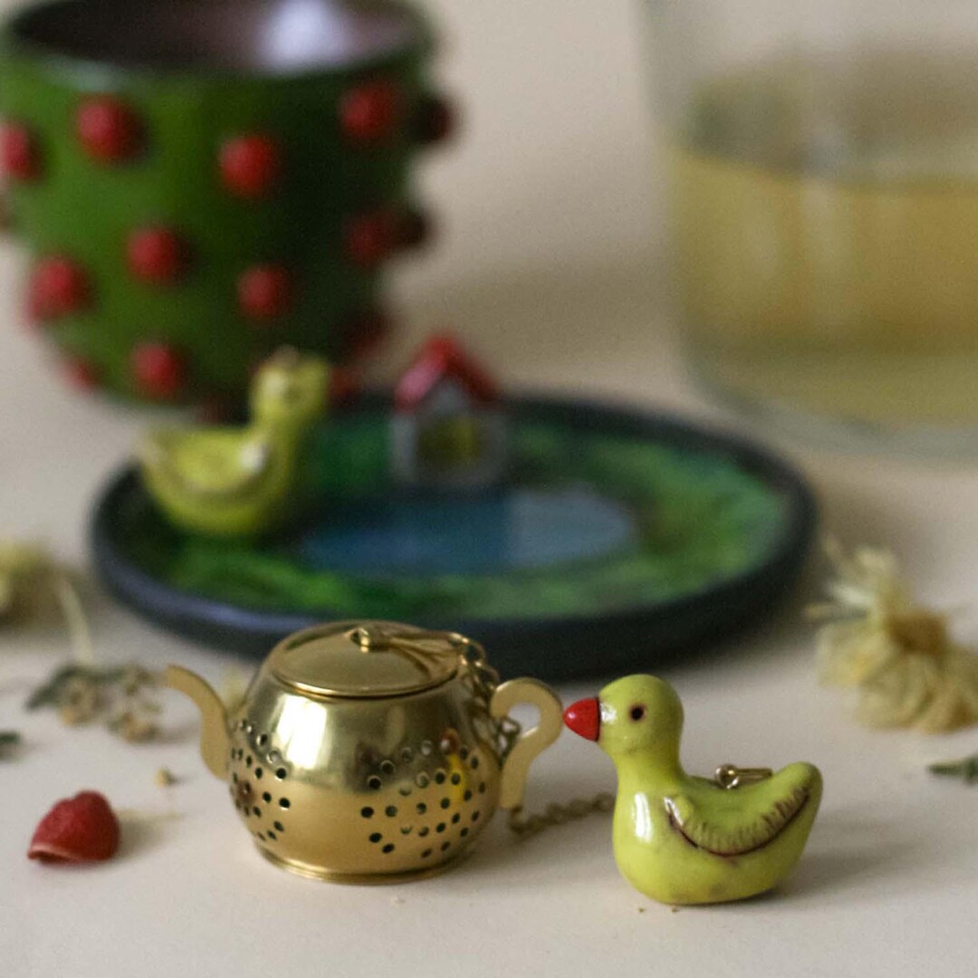 Yellow Duck Tea Infuser, Duck Ceramic Charm, Loose Tea Strainer With ...