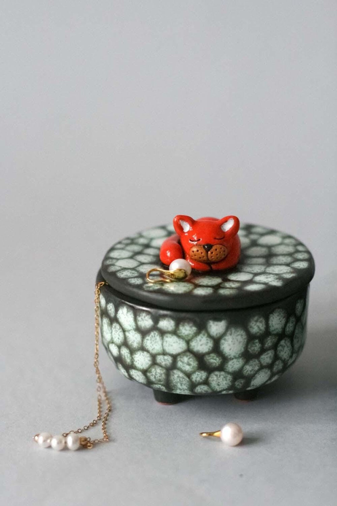 Mini Jewelry Boxes With Fox Miniature, Small Round Ceramic Jewelry ...