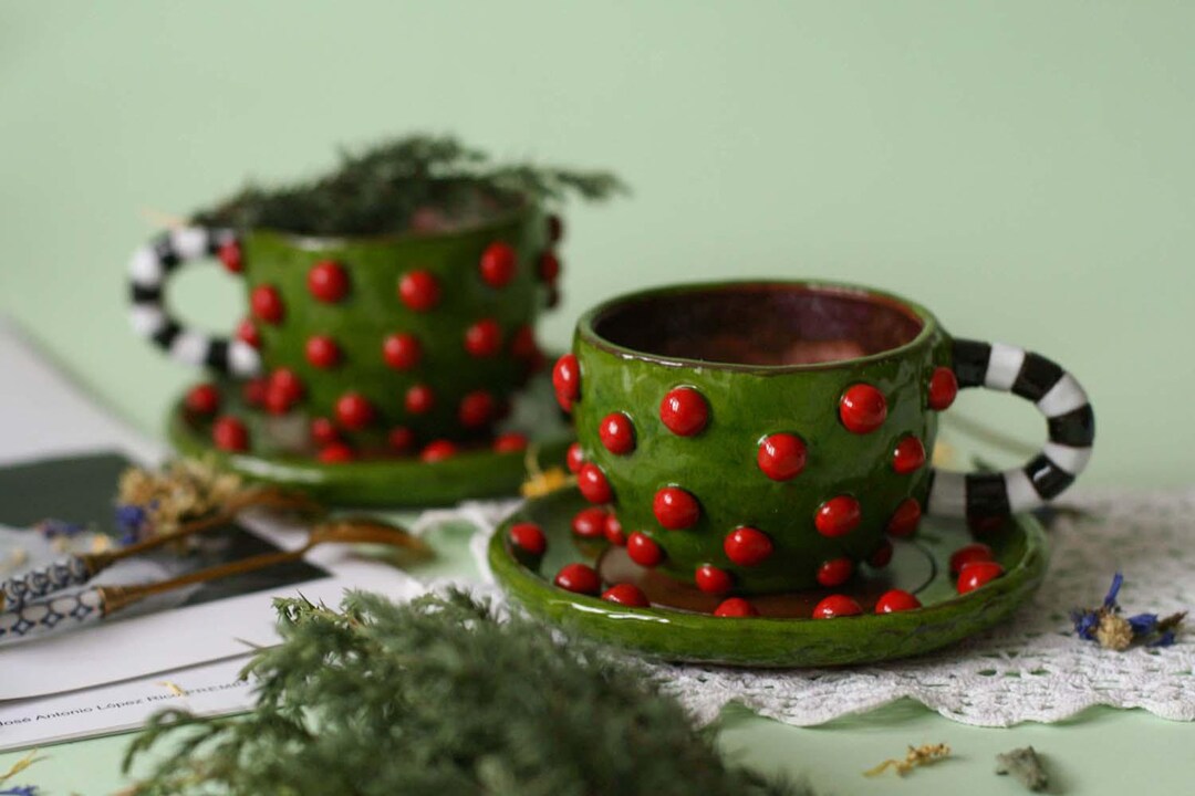Polka Dot Bumpy Coffee Cup, Medium Capacity OOAK Handsculpted Bumps ...