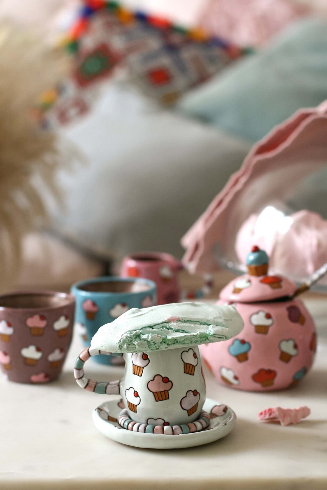 Espresso Cups, Cupcake Ceramic Cups With Plate, Coffee Lovers Gift ...