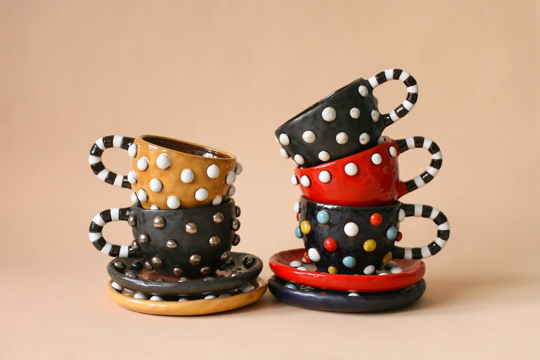 Polka Dot Bumpy Coffee Cup Medium Capacity OOAK Handsculpted - Etsy