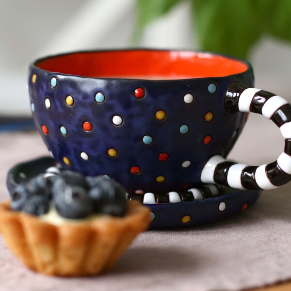 Polka Dot Coffee Cup - Etsy