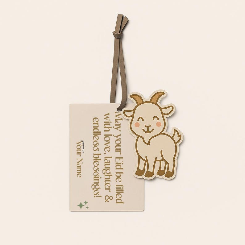 Eid Ul Adha Goat Gift Tag – Cute Cartoon Animal Tag With String for Eid ...