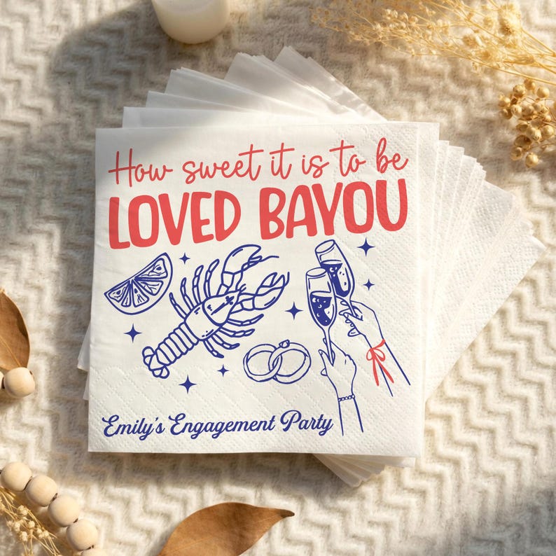 Custom Crawfish Boil Engagement Party Napkins, Bayou Bridal Shower ...
