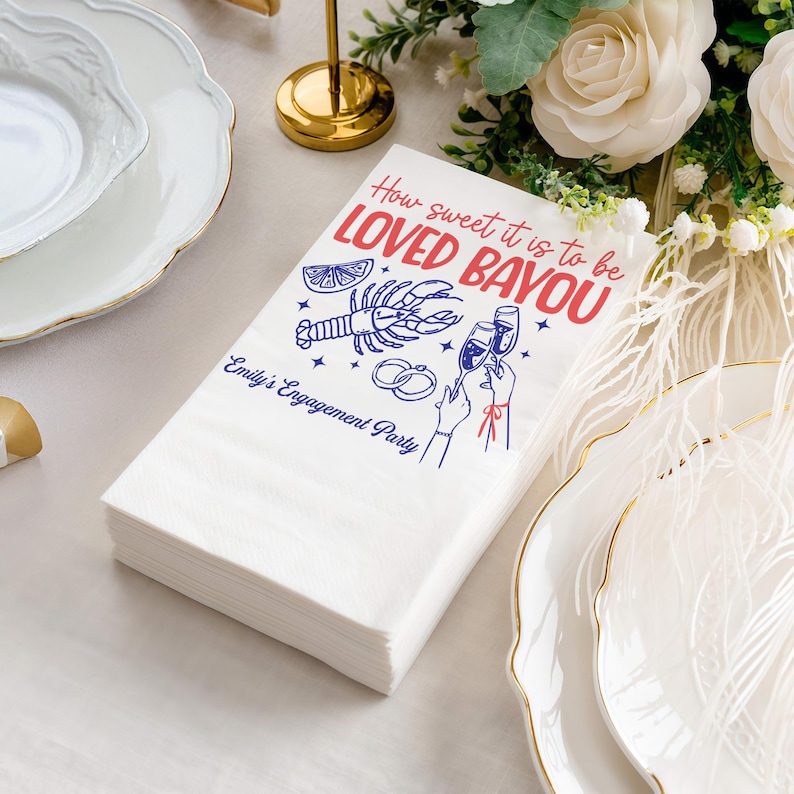 Custom Crawfish Boil Engagement Party Napkins, Bayou Bridal Shower ...