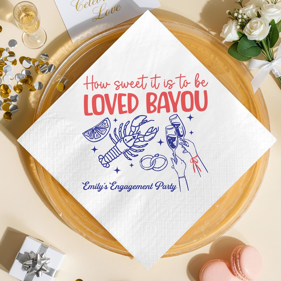 Custom Crawfish Boil Engagement Party Napkins, Bayou Bridal Shower ...