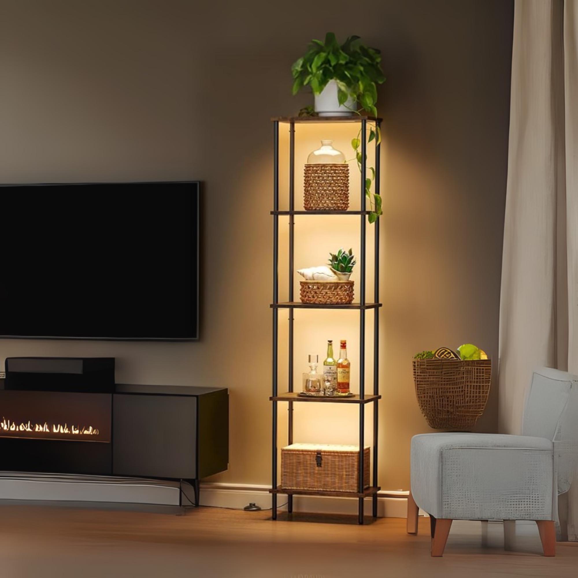 Modern Wood Shelf Floor Lamp: 5-tier Corner Display - Etsy