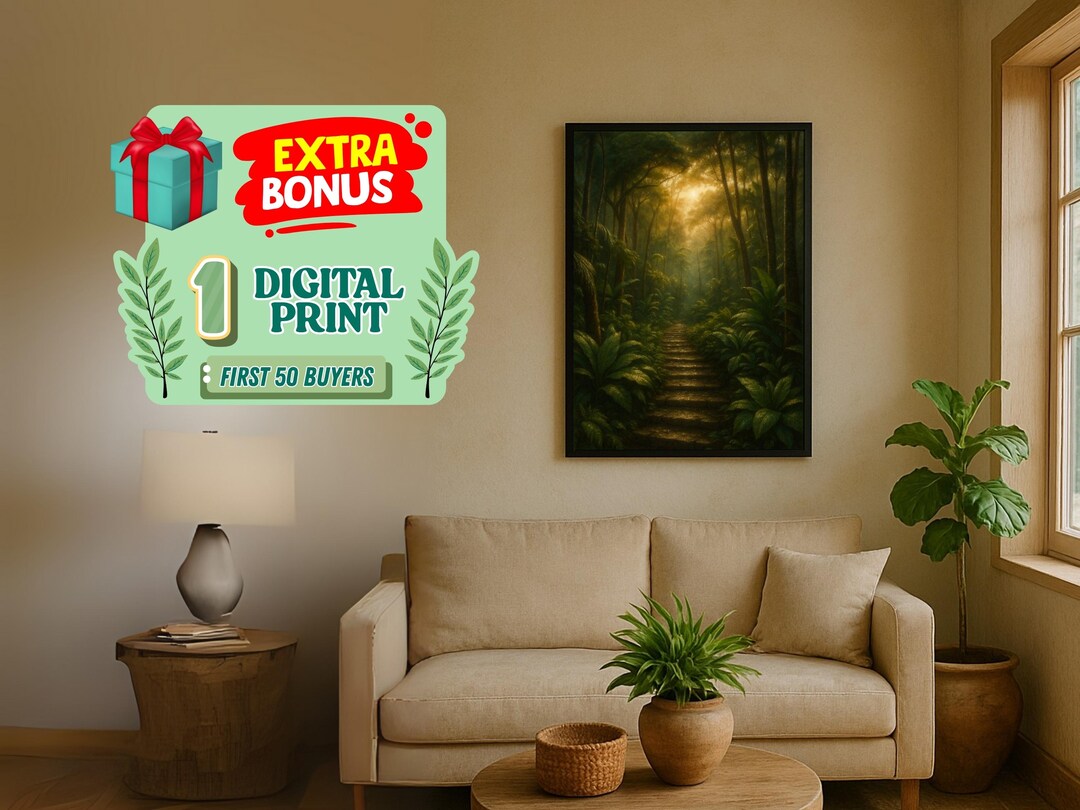 Tropical Jungle Path Print: Boho Green Forest Artwork (digital Download ...