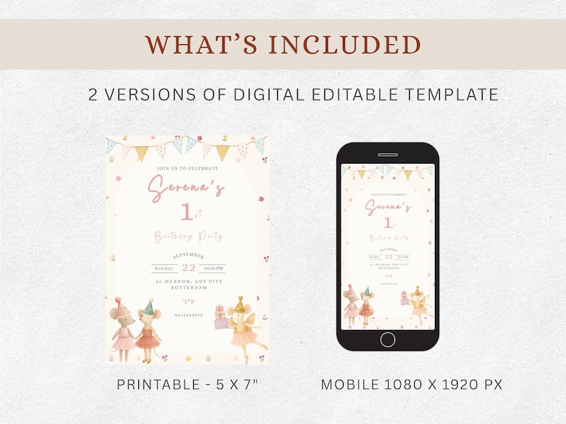 Maileg Mice Inspired Birthday Invitation, Floral Printable & Mobile ...