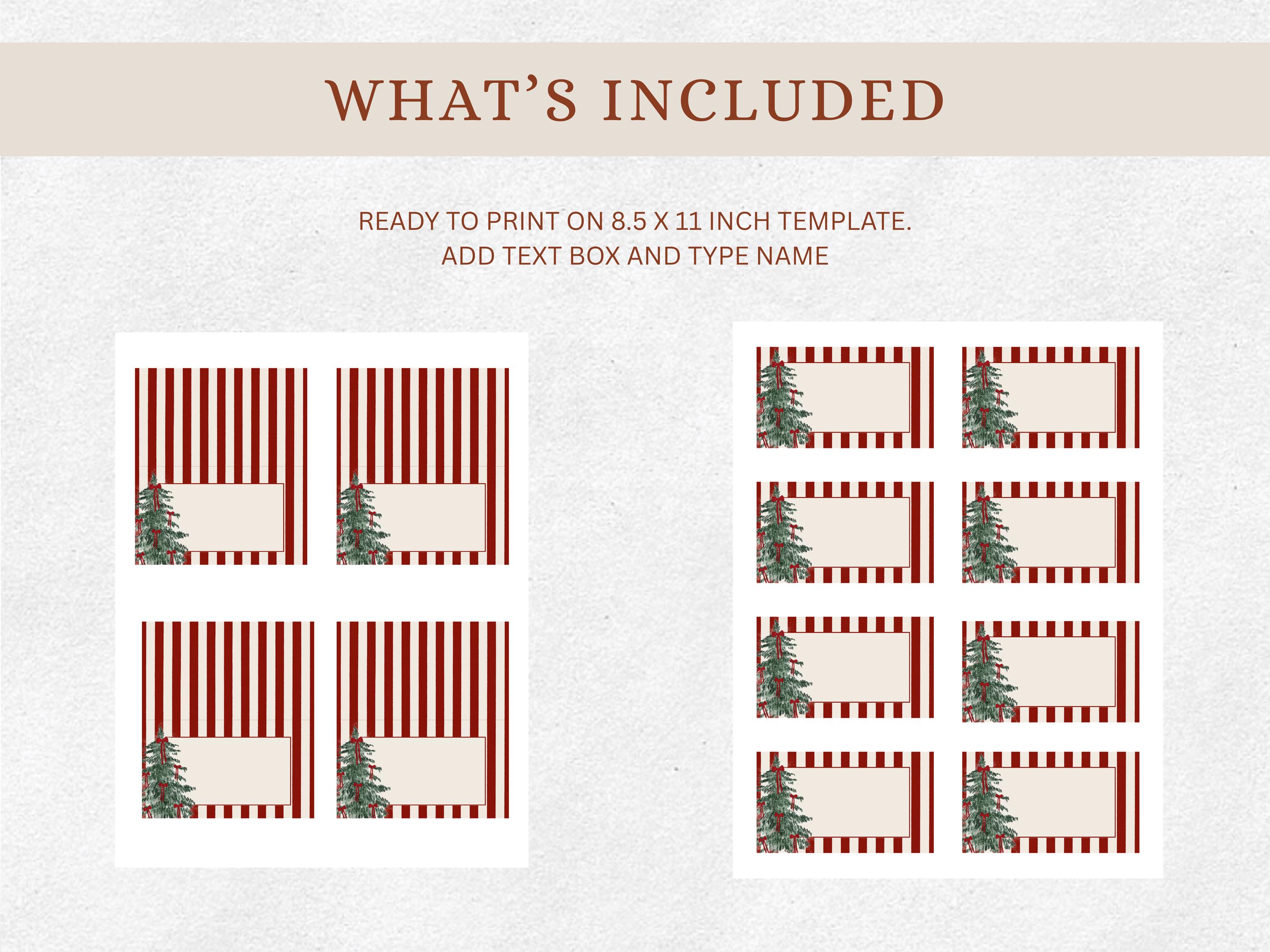 Printable Christmas Place Card Template, Holiday Dinner Name Card ...