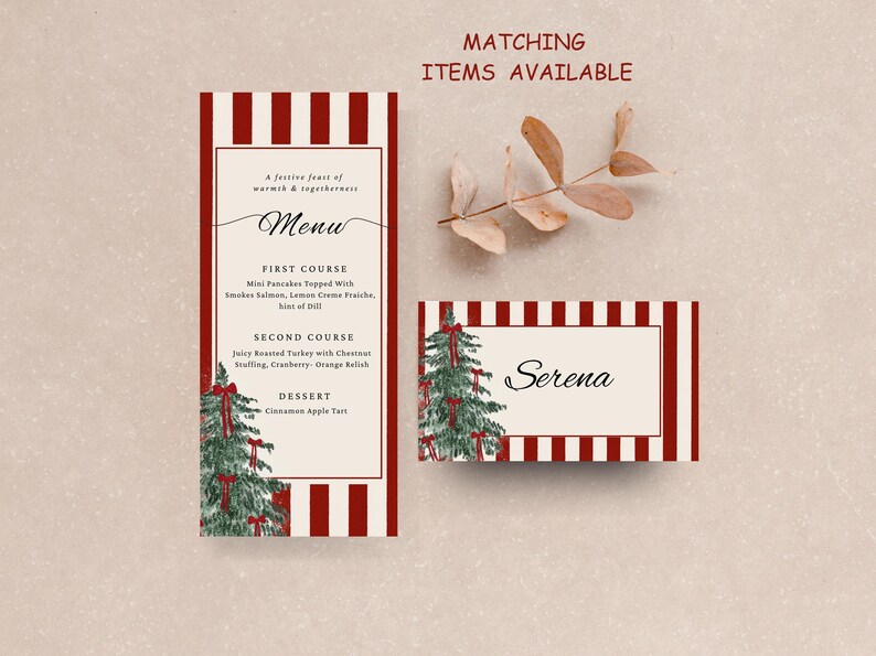 Printable Christmas Place Card Template, Holiday Dinner Name Card ...