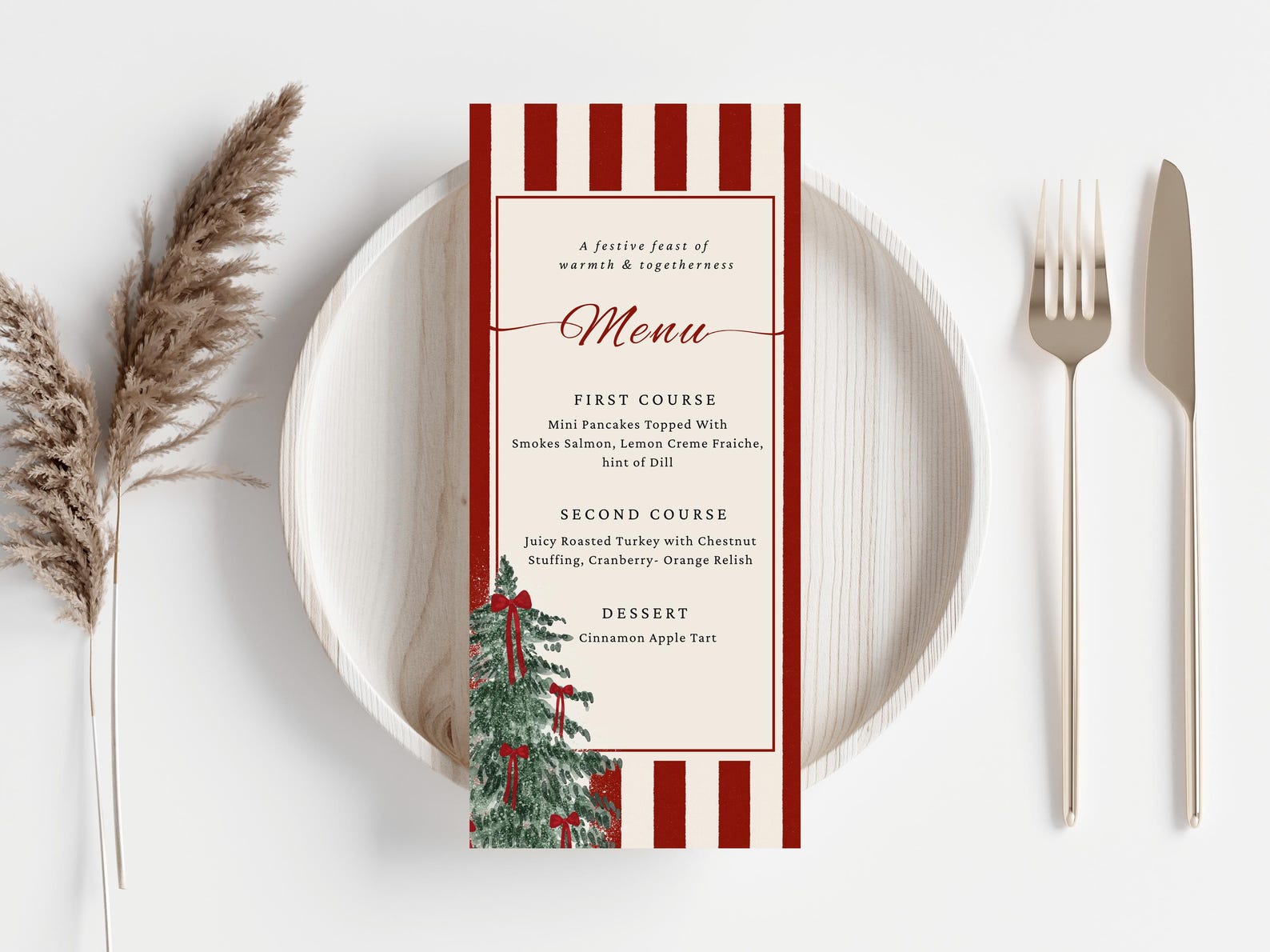 Christmas Dinner Menu Card Template, Printable Festive Holiday Menu ...