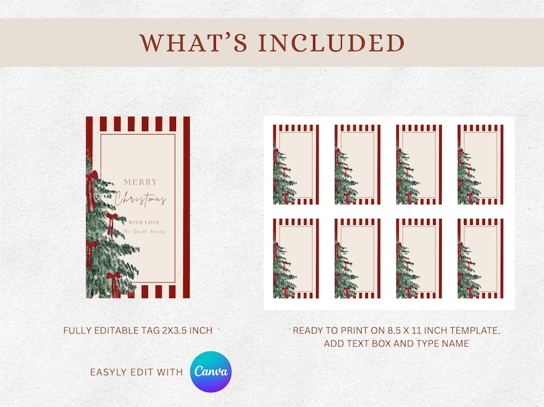 Red Elegant Christmas Gift Tag, Red Merry Christmas Gift Tag, Elegant ...
