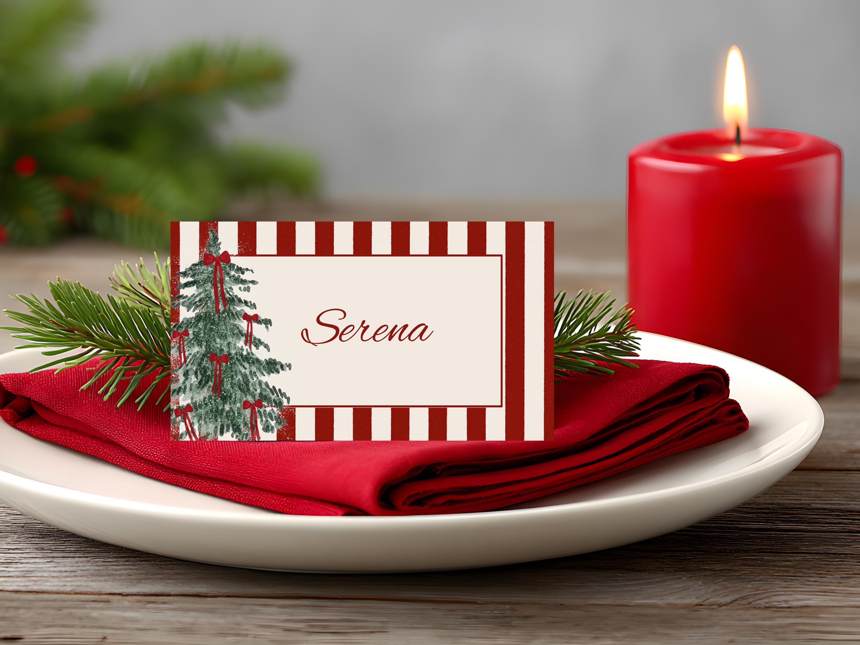 Printable Christmas Place Card Template, Holiday Dinner Name Card ...