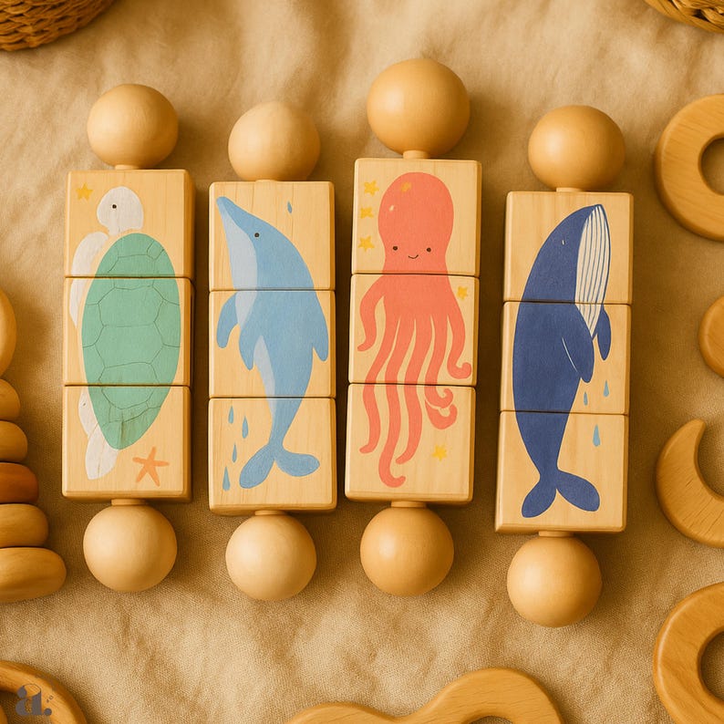Wooden Ocean Animal Block Puzzle | Montessori Learning Toy - Etsy
