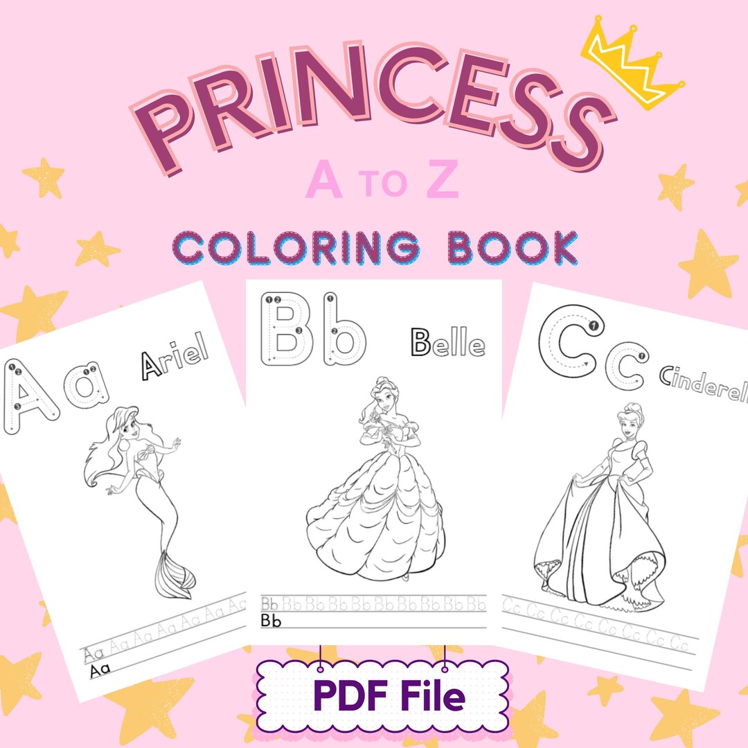Princess Cartoon Alphabet Tracing Coloring Book PDF | ABC Princess ...