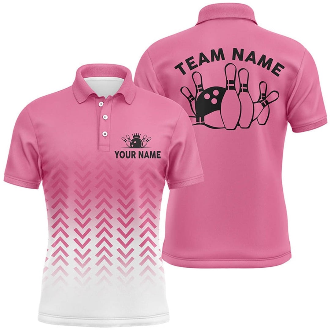 Custom Pink Bowling Shirt: Personalized Team Jersey, Gradient Chevron ...