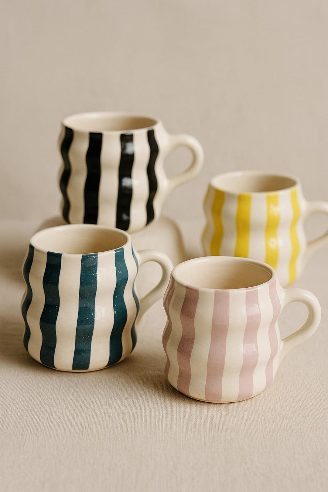 Handmade Wavy Striped Ceramic Mug Set – Moroccan Coffee Cups - Etsy