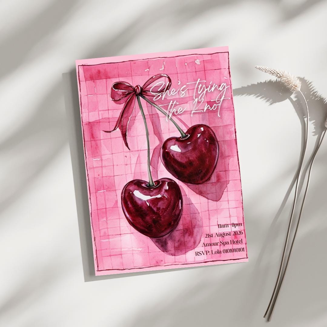 Cherry Hearts Bachelorette Invitation: Pink Bridal Party Card (canva ...