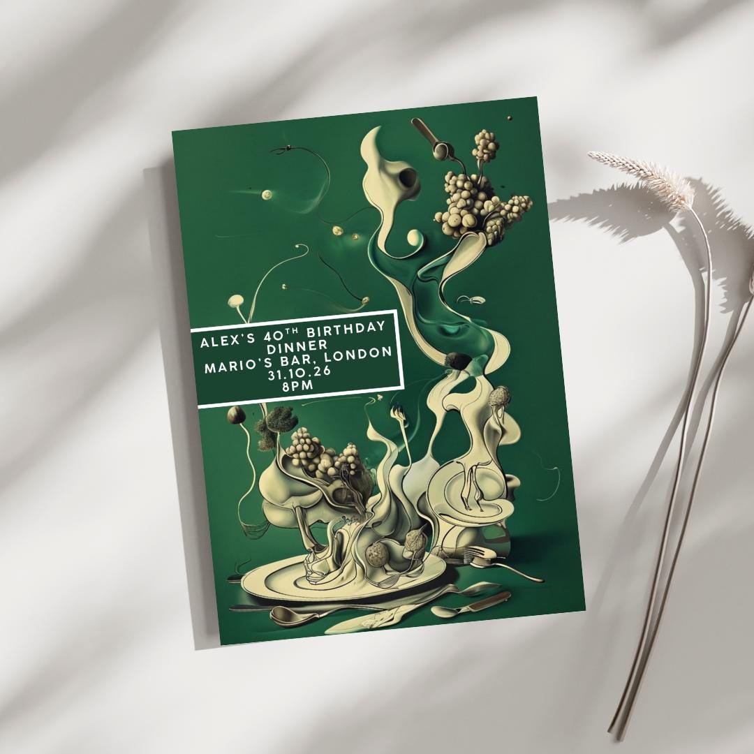 Surrealist Birthday Invitation: Modern Dinner Party, Green Template (A6 ...