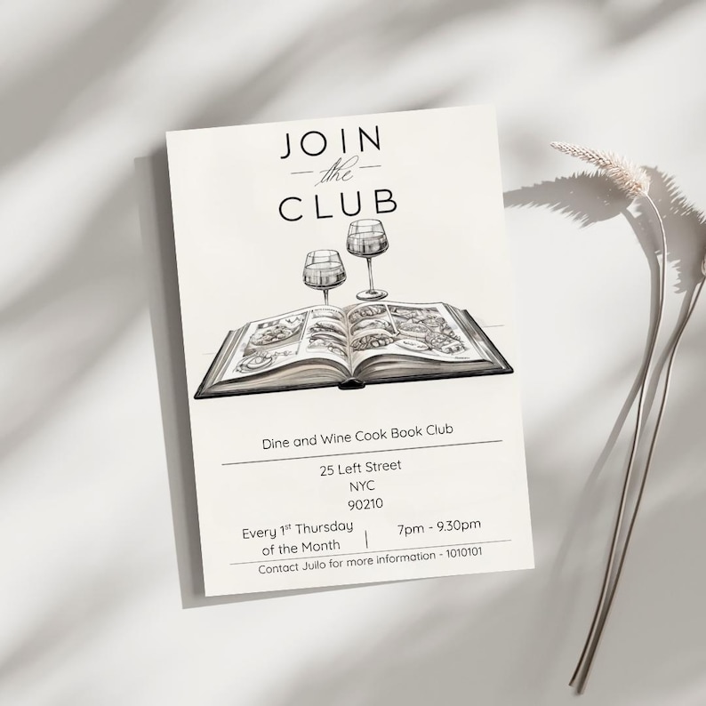 Cookbook Club Invitation - Printable Dinner Party Invite - Editable ...