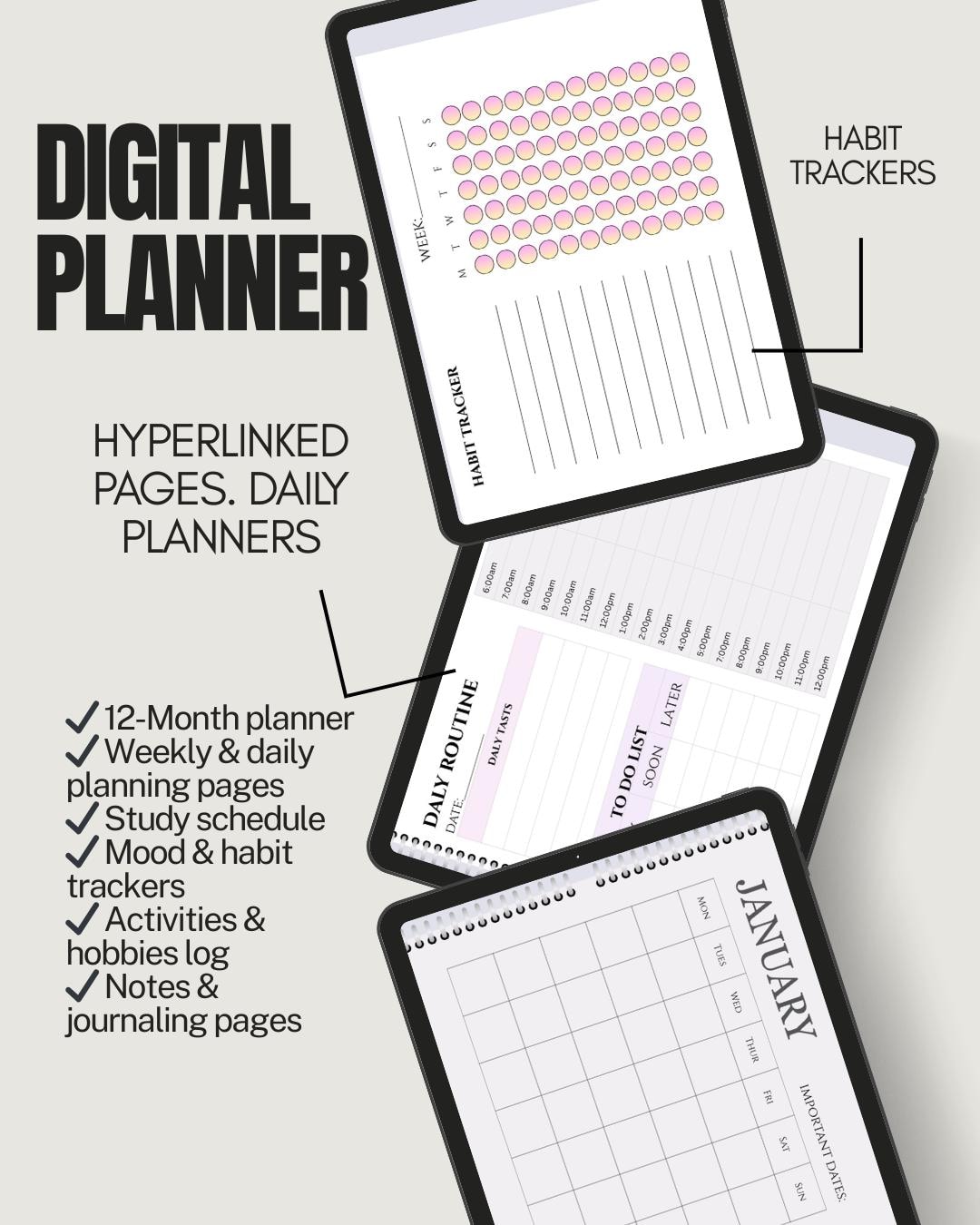 Interactive Digital Planner 2025 | Hyperlinked 12-month PDF for ...