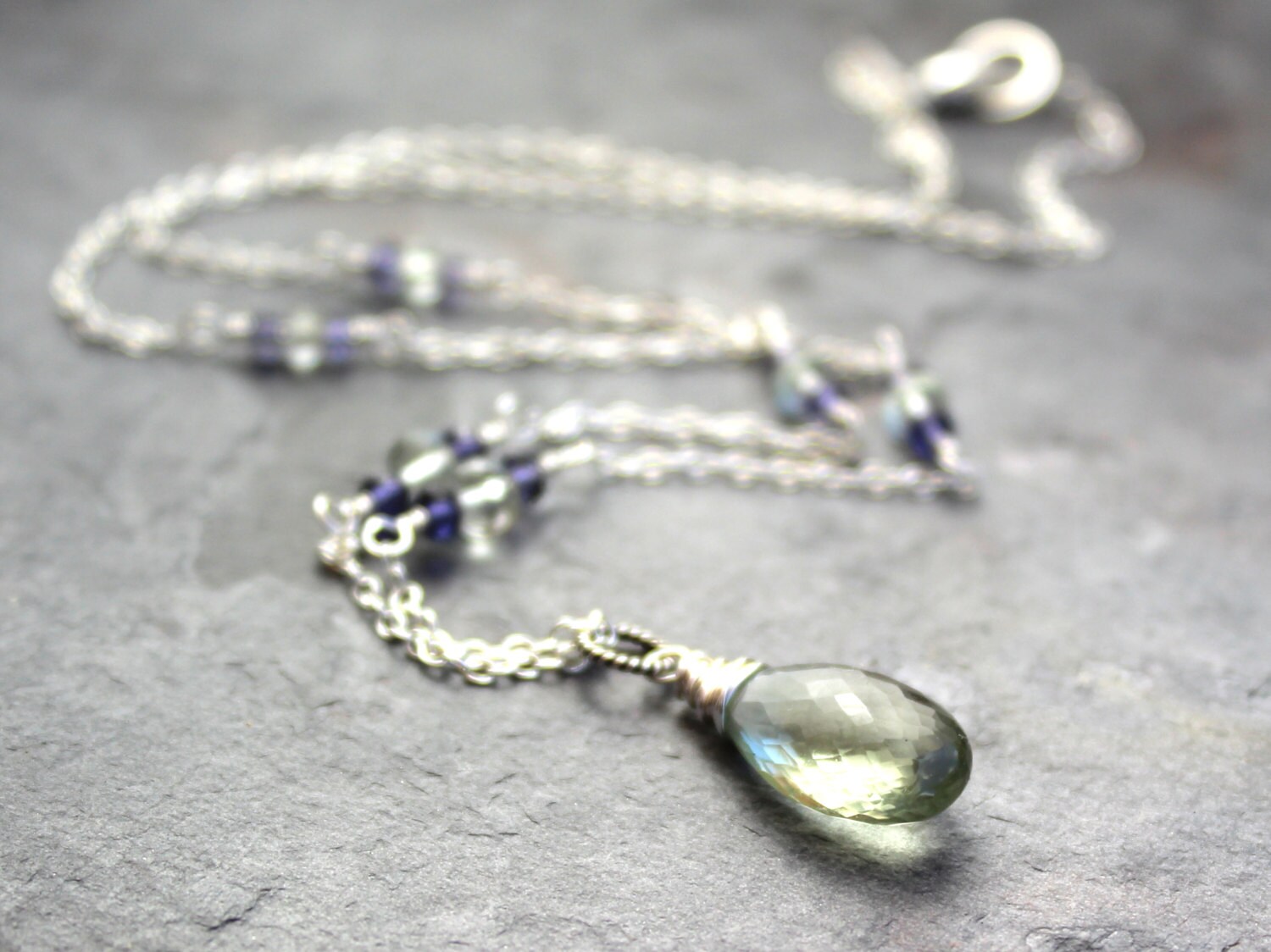 Green Amethyst Necklace Iolite Beaded Green Blue Multi Gemstones ...