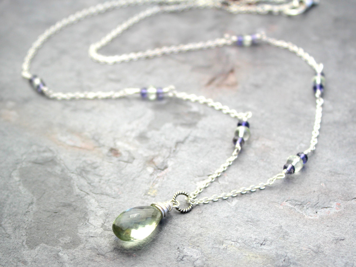 Green Amethyst Necklace Iolite Beaded Green Blue Multi Gemstones ...