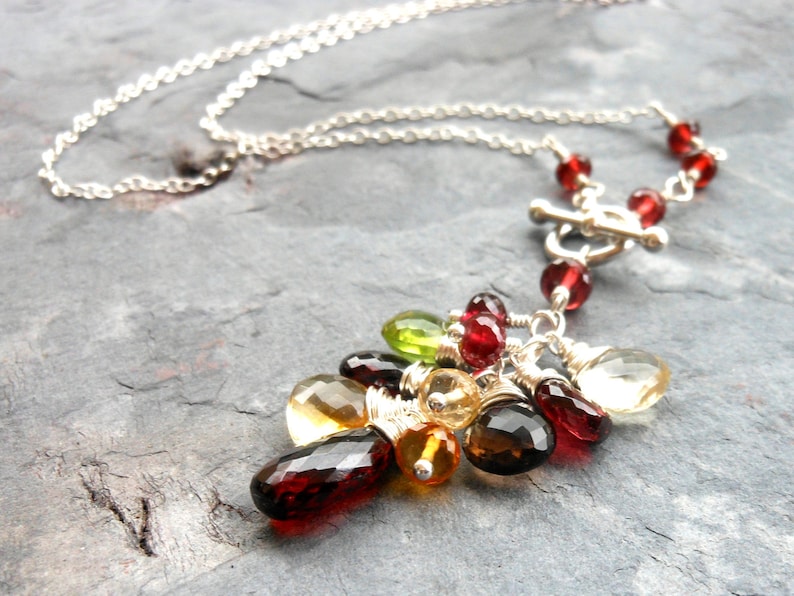 Gemstone Necklace Garnet Multi Stone Sterling Silver Toggle Clasp Front ...