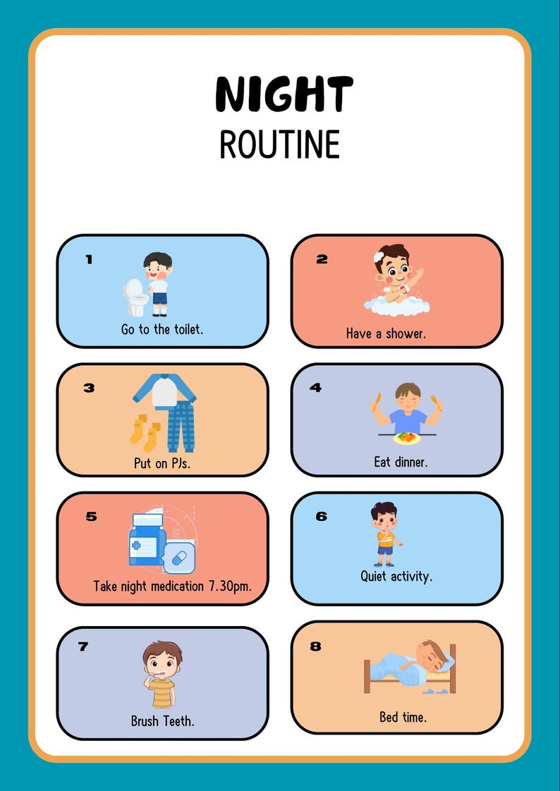 Printable Night Routine Chart | Visual Schedule for Autism & ADHD ...